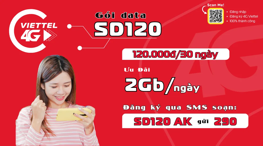 Gói SD120 Viettel - Gói data Viettel 120k có 2Gb/ngày